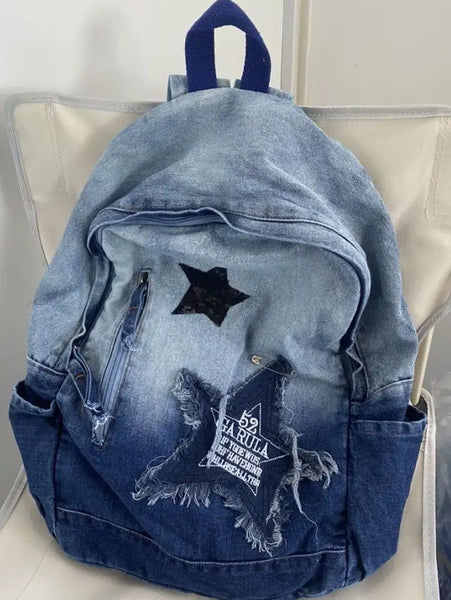 Weiyinxing Vintage Grunge Denim Backpacks Women Patchwork Large Capaci ...